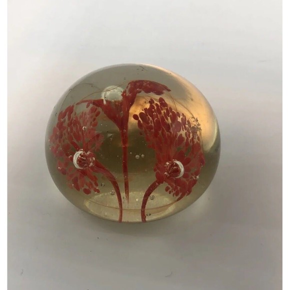 Unmarked | Accents | Vintage Art Glass Paperweight Red Trumpet Flowers ...